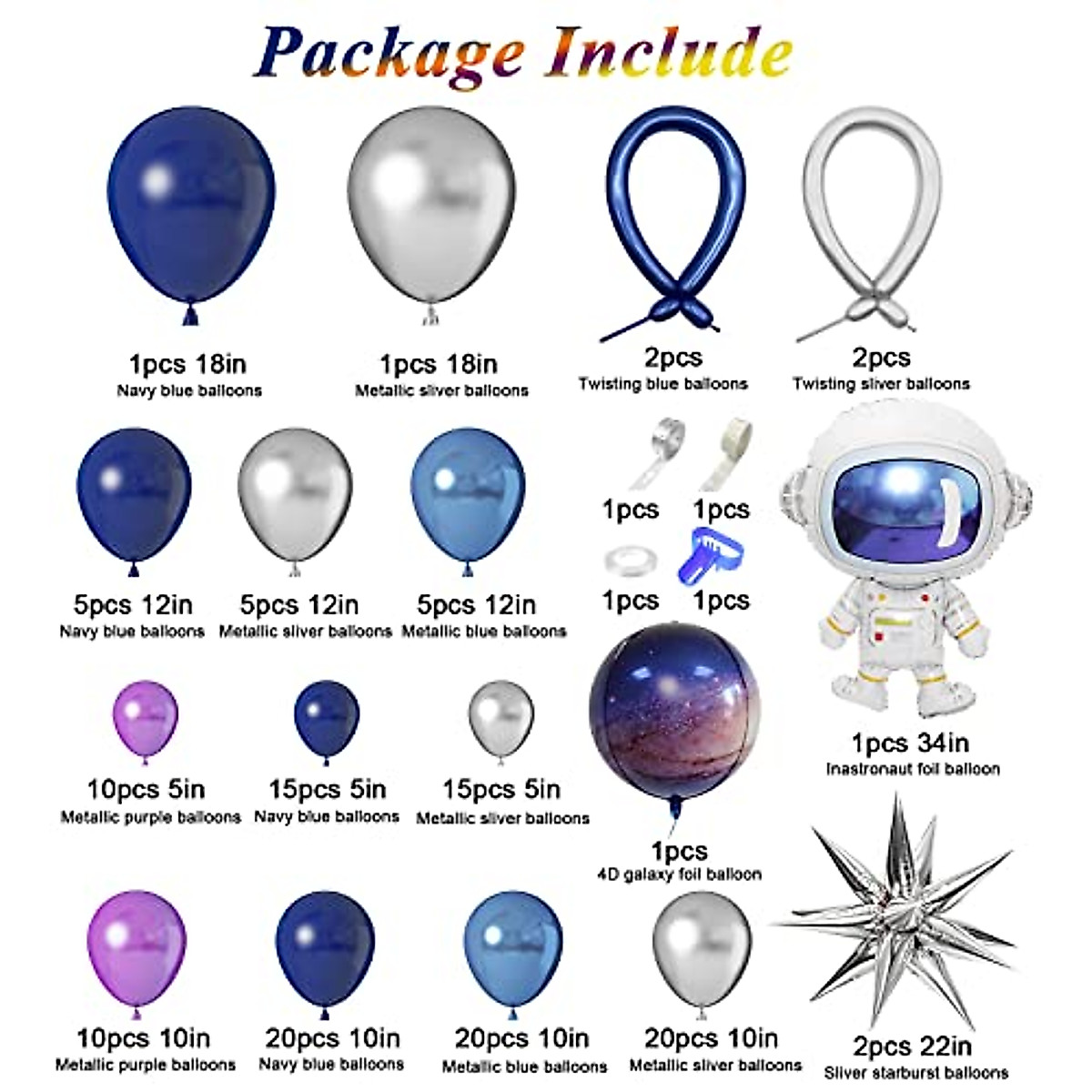 Amandir139pcs Space Balloon Garland Arch Kit - Outer Space Birthday Decorations with Blue Purple Silver Galaxy Astronaut Foil Balloons for Boys Kids Space Themed Birthday Party Decoration Supplies
