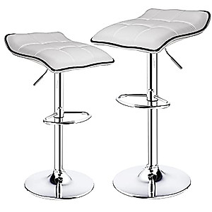 ErgoDesign Bar Stools Set of 2, Square Backless Adjustable Bar Stools, Swivel Bar Stool, Barstools Set of 2 (White)