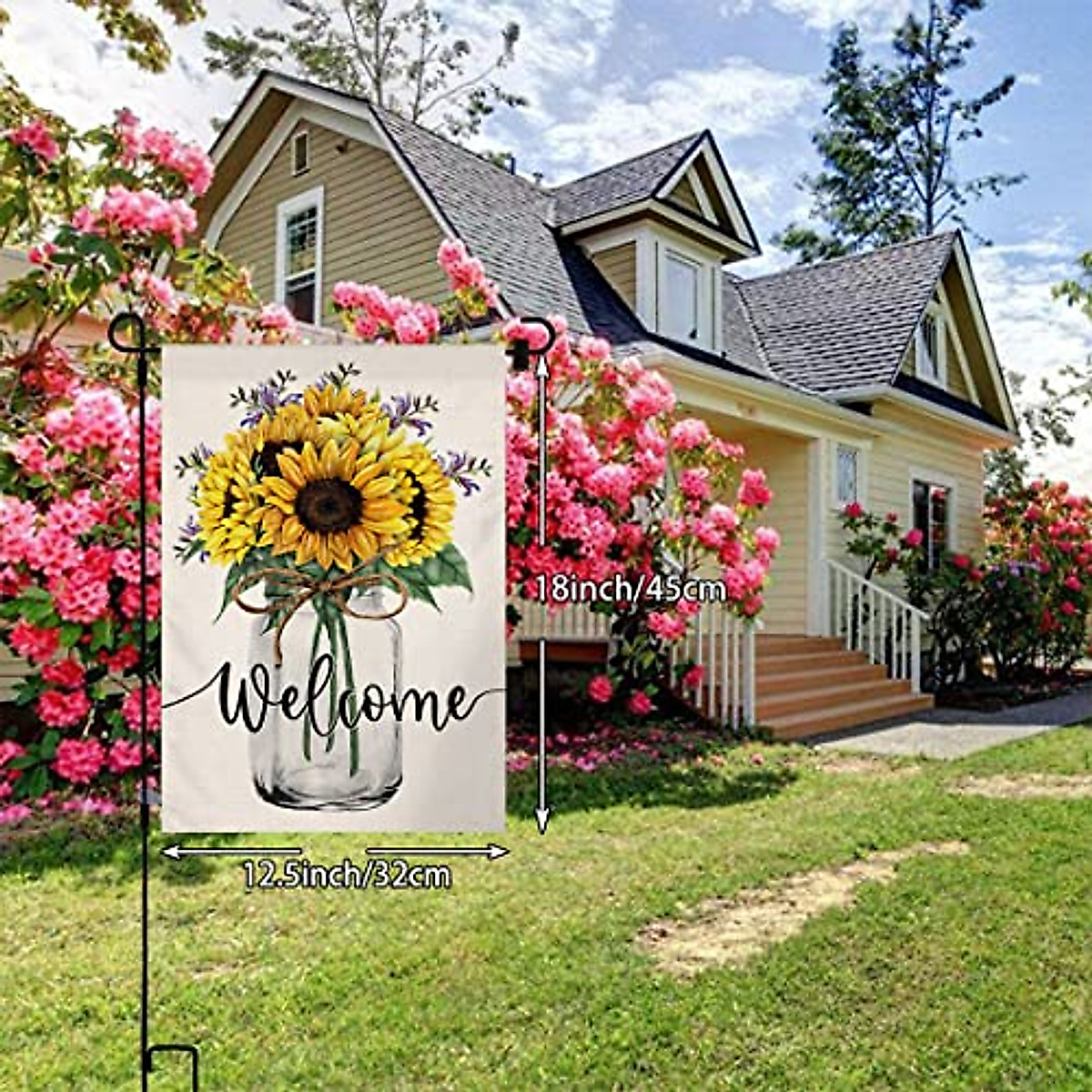 Summer Sunflower Garden Flag 12x18 Vertical Double Sided Welcome Summer Mason Jar Flowers Farmhouse Outside Decorations Burlap Yard Flag BW129