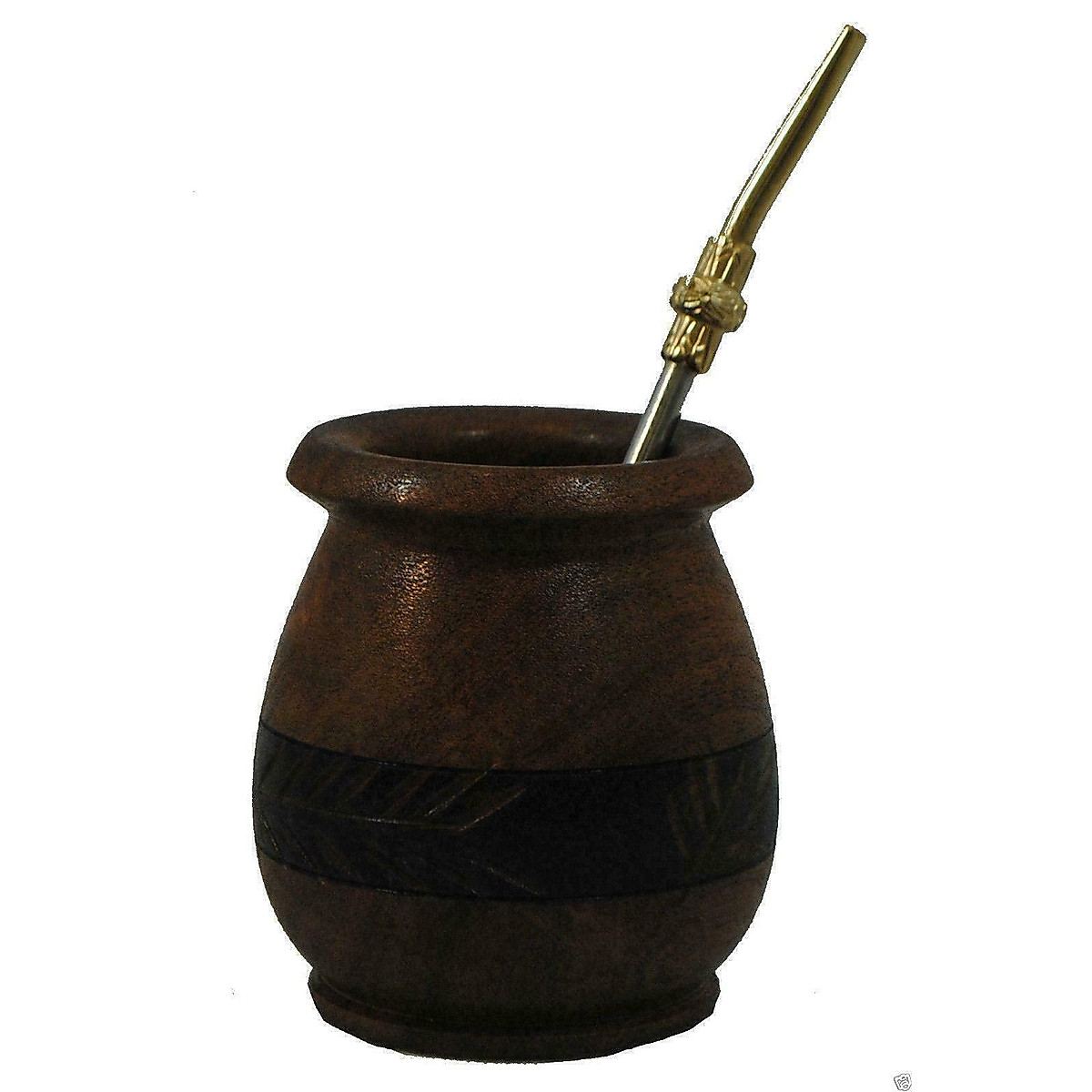 Fair Trade Bolivian Wooden Mate Cup and Metal Bombilla Straw