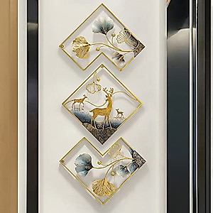 tarkay Wall Decor Living Room Deer Metal Wall Art Gold 3 Piece Metal Wall Decor 3d Ginkgo Leaf 78x27in Large Aesthetic Wall Art for bedroom Office Dining Room