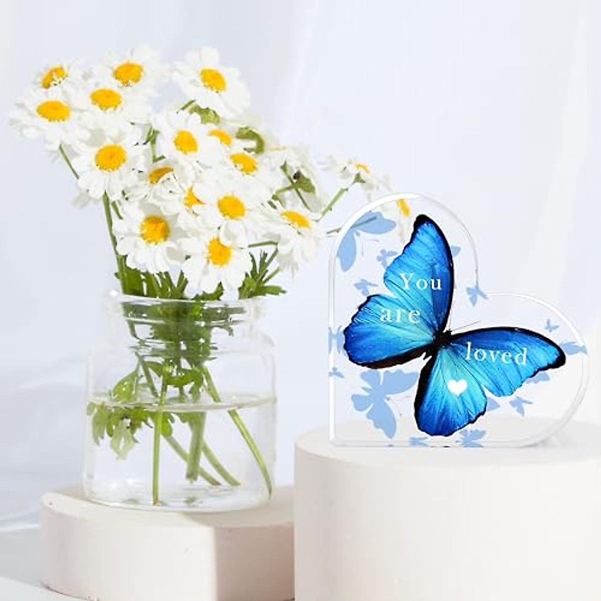 Butterfly Gifts for Women Butterflies Inspirational Desk Decor Acrylic Heart Shaped Keepsake Tables Centerpiece Appreciation Gift Best Birthday Christmas Gifts Idea Thank You Gift You Are Loved Gifts