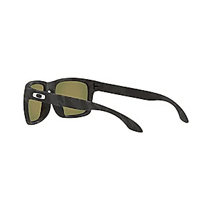 Oakley Men's OO9244 Holbrook Low Bridge Fit Rectangular Sunglasses, Matte Black Camouflage/Prizm Ruby Polarized, 56 mm
