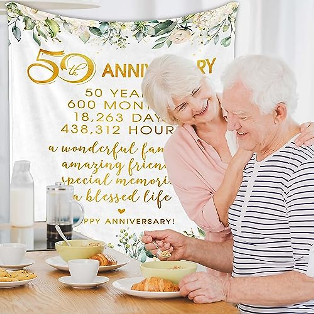 50th Anniversary Blanket Gifts with Gifts Box, 50th Anniversary Wedding Gifts for Parents Couple Friends, Gifts Ideas for 50th Anniversary, 50th Anniversary Decorations Blanket Gifts for Him Her