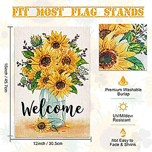 2 Pieces Sunflower Welcome Garden Flag Flower Vase Burlap Vertical Double Sided Sunflower Yard Flag Floral Bee Seasonal Flag for Outdoor Yard Lawn Home Decoration