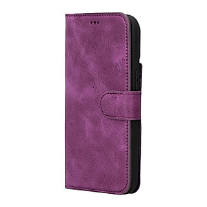 HARDISTON Genuine Leather Handmade Wallet Case Compatible with iPhone 15 Pro Max - MagSafe Compatible - Detachable Magnetic Flip Cover with Card Holders - Horizontal Kickstand (Purple)