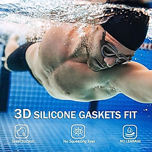 Fulllove Swimming Goggles, X1 Anti Fog Swim Goggles for Adult Men Women Youth, Anti UV No Leakage with Nose Clip Earplugs(B/All Black/Black Clear Lens)