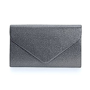 IXEBELLA Women PU Clutch Bag Evening Formal Handbag Wedding Clutch Cocktail Prom Party Purse (Pewter)