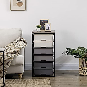 HOMCOM Dresser Storage Drawers with 6 Plastic Bins and Steel Frame, Crafting Bins for Living Room, Bedroom, Grey