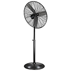 Comfort Zone CZHVP30 30” High-Velocity 3-Speed Industrial Pedestal Fan with Aluminum Blades and Adjustable Height, Black