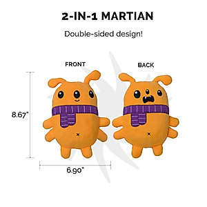 Furhaven Squeaky Dog Toy for Small/Medium Dogs w/ Spiky TPR Core for Dental Chewing - Hubble the Martian TPR Plush - Orange/Purple, One Size