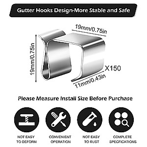 Emsiok 150PCS Metal Christmas Light Gutter Hooks, Galvanized Manganese Steel, Ideal for Outdoor String Lights