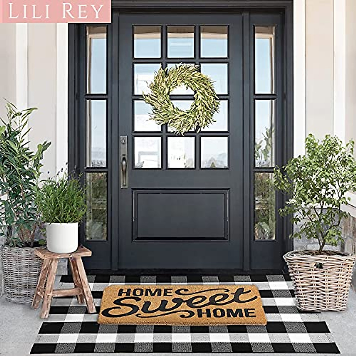 LILI REY Buffalo Plaid Rug – 3x5 Buffalo Plaid Outdoor Rug, Black and White Outdoor Rug, Outdoor Rug 3x5, Front Porch Rug, Buffalo Check Outdoor Rug, Black and White Checkered Rug, Plaid Door mat