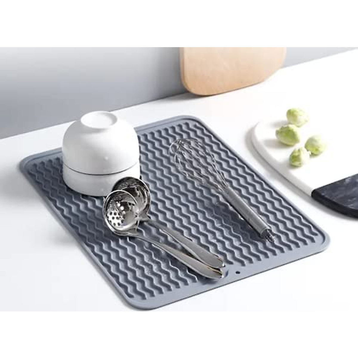 Silicone Heat Resistant Drain Pad Dish Draining Mat Non Slip Drying Pad Dry Fast Sink drying mat for Kitchen Black Grey Pink Red (Pink)