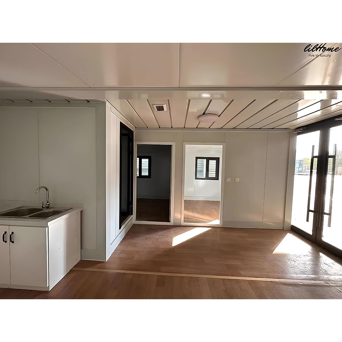 19x20FT Portable Prefabricated Tiny Home for Sale, Mobile Expandable Plastic Prefab House with 1 Full Equiped Bathroom and Kitchen,Container House for Adults Living,Foldable Home with Steel Frame