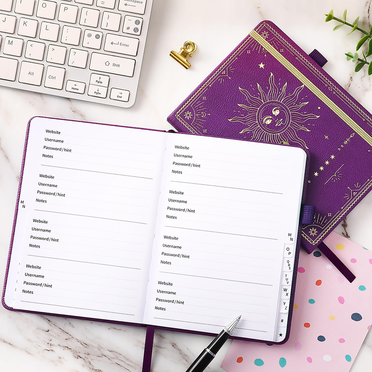 Password Book - Hardcover Password Book with Alphabetical Tabs for Internet Website Address Login, Pocket Size Password Keeper, 5.0" x 6.8", Password Organizer for Home Office Desk Use - Purple