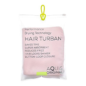 AQUIS Hair Wrap, Water-Wicking Microfiber Towel, Dries Hair 50% Faster, Button-Loop Closure, Hands Free Drying, Soft Pink