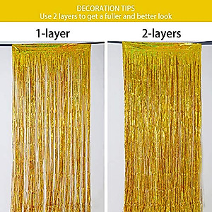 Melsan Gold Foil Curtain, 2 Pack 3.2 ft x 8.2 ft Tinsel Foil Fringe Curtains Backdrop, Sparkle Metallic Foil Fringe Curtains for Party Photo Booth Props Decoration