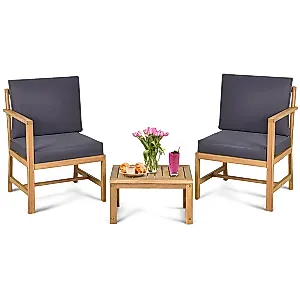 DORTALA Acacia Wood Patio Set, 3-Piece Wooden Love Seat with Cushions &Table, 2-Seater Outdoor Furniture Set, Patio Conversation Set for Garden Backyard Balcony Patio Poolside