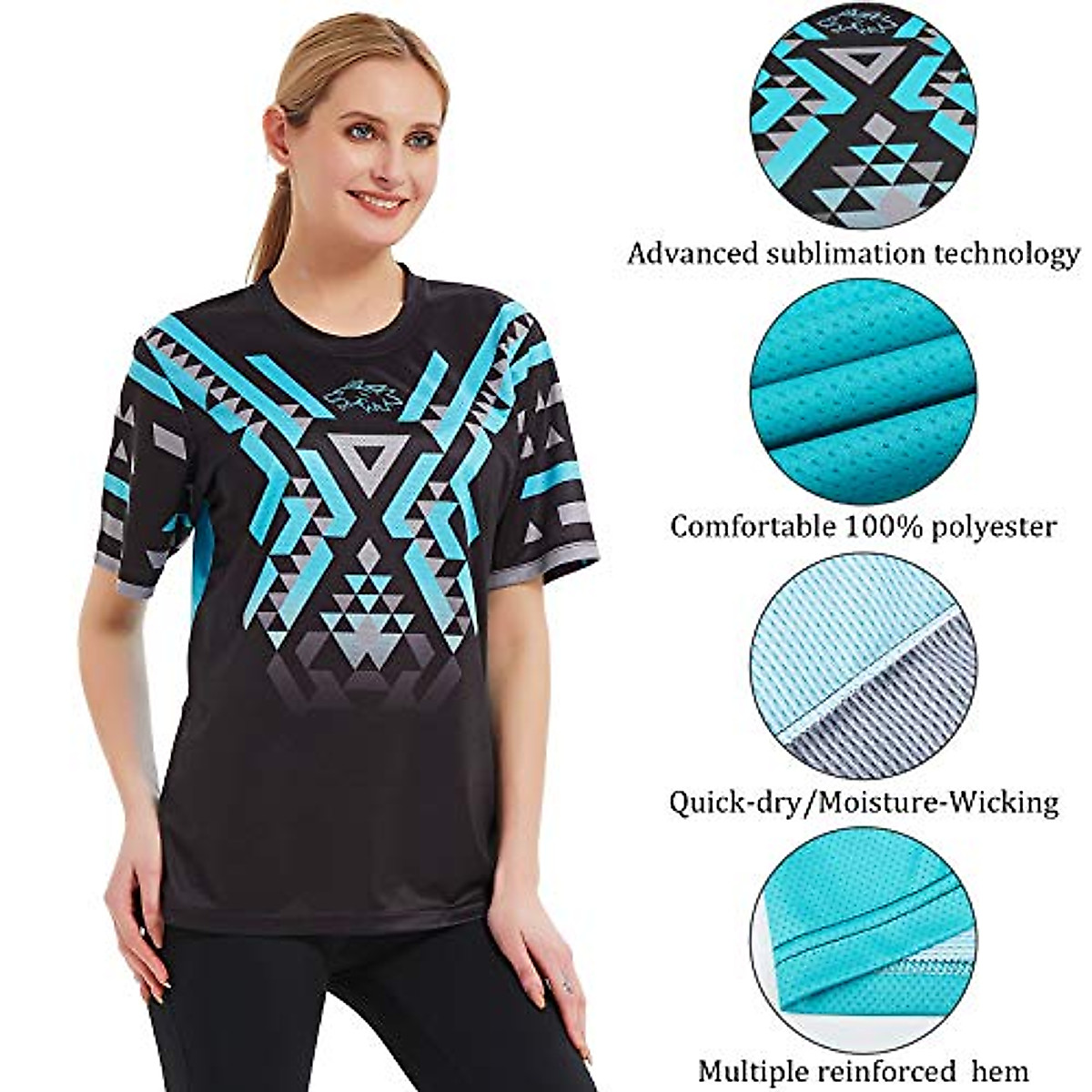 Wisdom Leaves Women Mountain Bike Shirt Short Sleeve MTB Jerseys Breathable/Moisture-Wicking Black