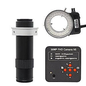 Handheld Digital Microscope Accessories 38MP 1080P 60FPS HDMI USB Industrial Digital Electronic Video Microscope Camera 120X C Mount Lens w/56 LED Ring Light Illuminator Microscope Accessories (Color
