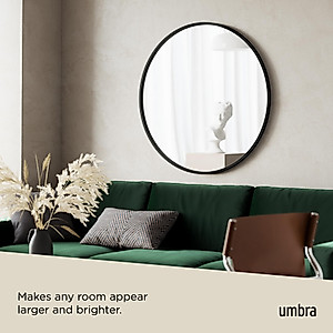 Umbra Hub 37” Round Wall Mirror with Rubber Frame, Modern Decor for Entryways, Washrooms, Living Rooms Inch, Black