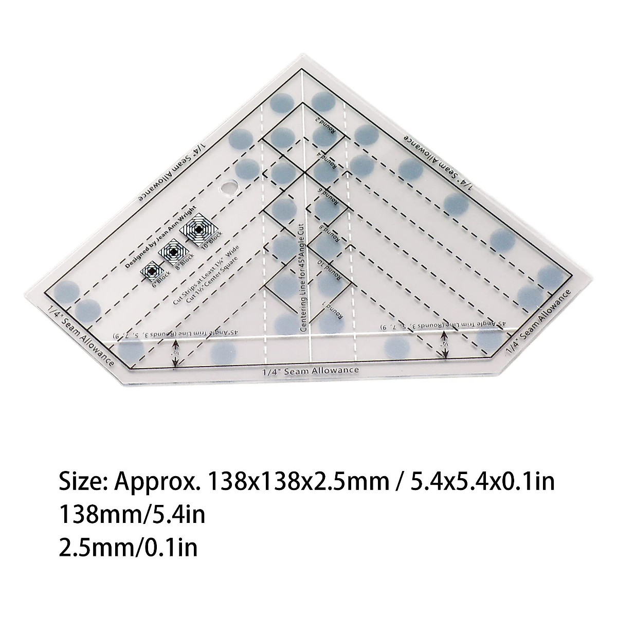 Trim Tool Quilting Ruler,Mini Quilt Ruler Transparent Acrylic Scale DIY Trim Tool Quilting Ruler for 6 8 10 Inch Finished Blocks