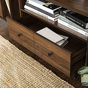 Walker Edison Modern Wood TV Stand with Record Storage for TV's up to 65" Flat Screen Universal TV Console Living Room Storage Cabinet Doors Shelves Entertainment Center, 60 Inch, Dark Walnut