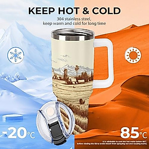 40 Oz Farmer with Bales Insulated Stainless Steel Tumbler with Handle & Straw Lid, Reusable Travel Cupholder Friendly Mug for Coffee, Water, Tea