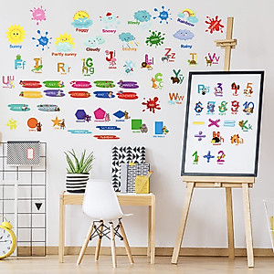 9 Sheets Kids Alphabet Wall Decals Educational Number Wall Stickers Decals Colorful ABC Animal Learning Wall Decals Peel and Stick Removable Stickers for Toddlers Classroom Nursery Bedroom