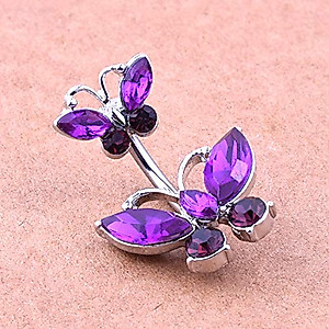 Caiyao 3 Pcs Butterfly Navel Ring Navel Piercing Belly Bar Body Jewelry Belly Button Rings Butterfly Dangle Belly Button Ring Surgical Steel Butterfly Cubic Zirconia Navel Piercing Jewelry-Style C
