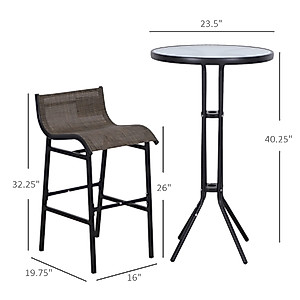 Outsunny 3 Piece Bar Height Outdoor Bistro Set for 2, Round Patio Pub Table 2 Bar Chairs with Comfortable Design & Strong Build, Tan