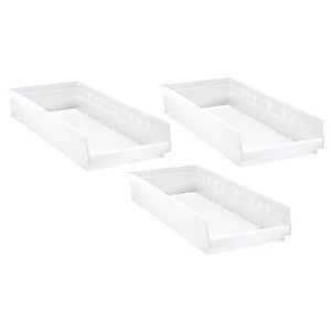 QUANTUM STORAGE SYSTEMS K-QSB116CL-3 3-Pack Plastic Shelf Bin Storage Containers, 23-5/8" x 11-1/8" x 4", Clear