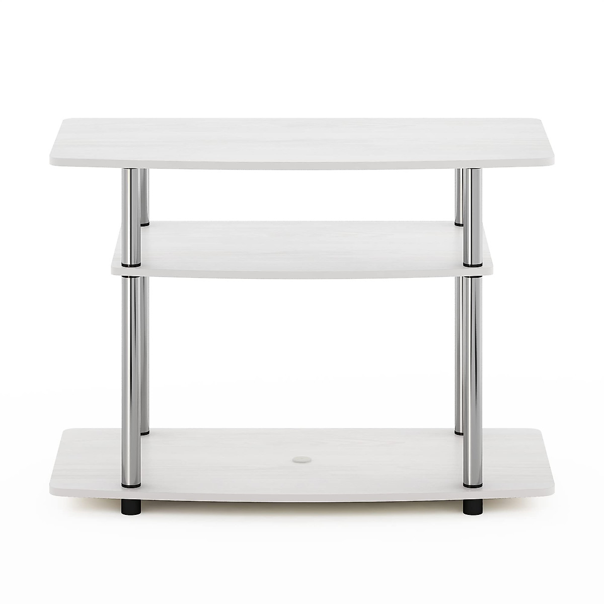 Furinno Turn-N-Tube No Tools 3-Tier Entertainment Center TV Stand for TV up to 32 Inch with Stainless Steel Tubes, White Oak/Chrome