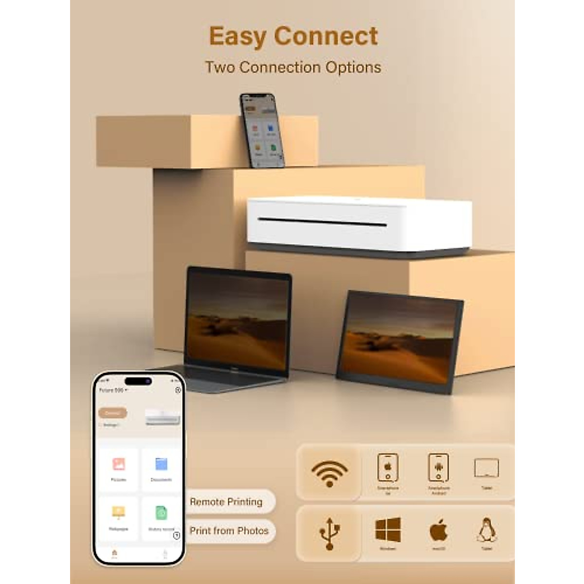 iDPRT Wireless Printer, Future999 Portable Printer w/One-Piece Easy-to-Load Cartridge, Compact Design, Wired & Wireless Connection, Harmless Material, 300DPI HD Printing, Printer for Home Use, Office
