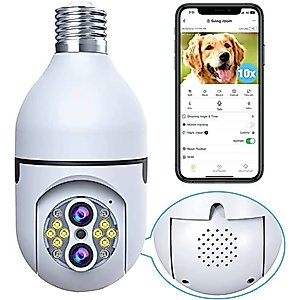 TOGUARDGO 【10x Zoom Light Bulb Security Camera Outdoor Wireless WiFi, 360° Pan/tilt Light Socket Security Cameras for Home with Spotlight,1080P FHD Color Night Vision, Auto Tracking, Alerts