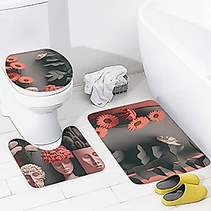 YSINOBEAR Orange Series Shower Curtain Sets with Non-Slip Rug,Toilet Lid Cover and Bath Mat,Orange Flower Shower Curtain Sets with 12 Hooks,Durable Waterproof Shower Curtain.