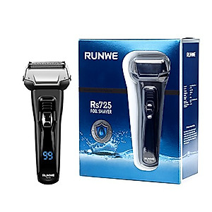 Runwe Rs725 Men's Electric Razor Cordless Foil Shaver with Pop-Up Beard Trimmer and LCD Display for Men Wet/Dry Shaving