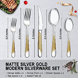 Gold Silverware Set, 20 Piece 18/10 Stainless Steel Flatware Set for 4, ASKSCICI Forks and Spoons Silverware Set for Kitchen and Family Gatherings