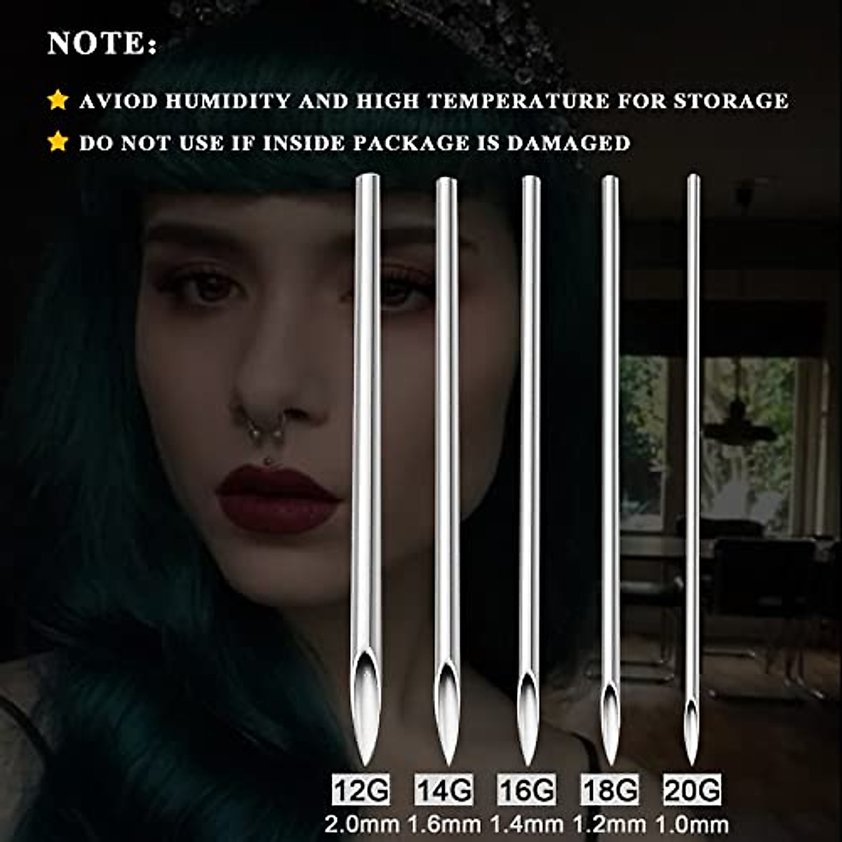 100pcs Ear Nose Piercing Needles,CINRA Body Piercing Needles Tattoo Supply Assorted 12G Size Body Art Piercing Needles Tool for Piercing Supplies (12G)