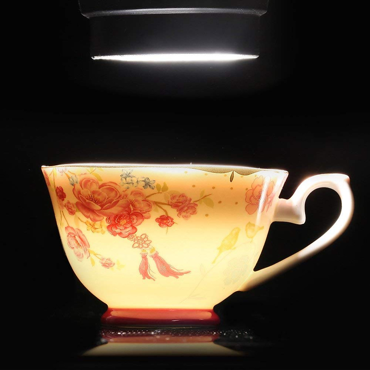 AWHOME Bone China Teacup and Saucer Sets Vintage Royal Style Tea Cup Red Flower Set 7-OZ