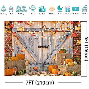 DHXXSC 7X5FT Fall Thanksgiving Autumn Backdrop Autumn Pumpkins to The Countryside Photography Background Harvest Harvest Backdrops Hay Maple Leaves Baby Shower Banner Supplies Photo Booth Prop DH-222