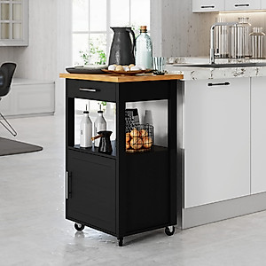Shintenchi Kitchen Island Cart with Storage,Rolling Kitchen Island Side Table on Wheels with Worktop,Single Door Storage Cabinet and Drawer for Kitchen,Dinning Room, Black