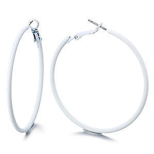 Classic White Large Circle Statement Hoop Huggie Hinged Stud Earrings