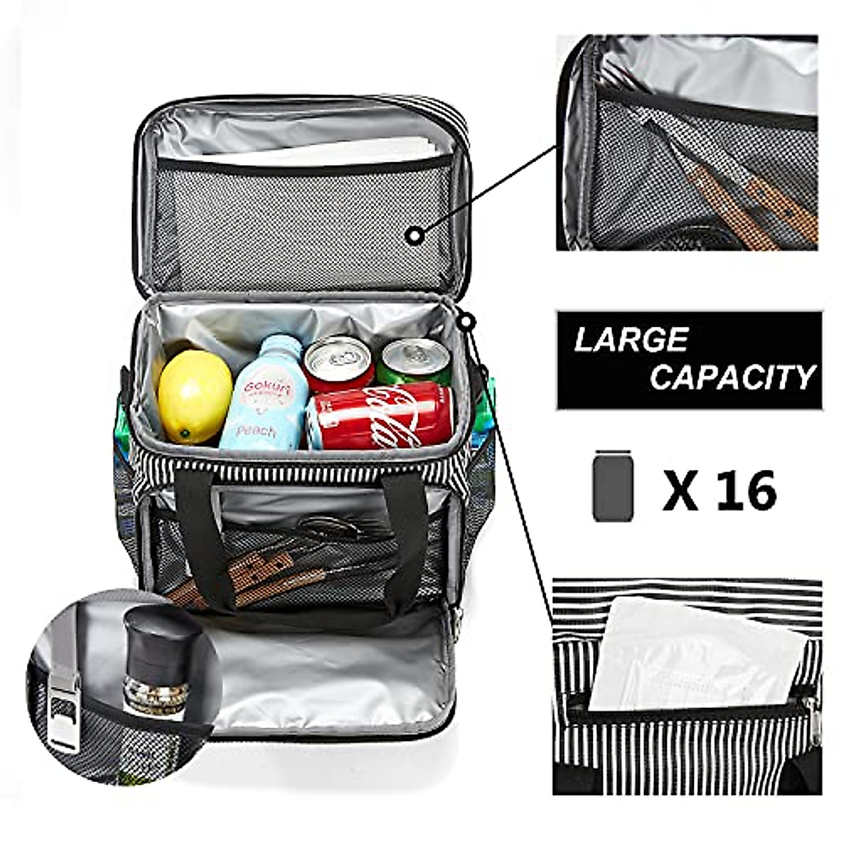MOV COMPRA 15L Insulated Lunch Bags for Men, Leakproof Lunch Box for Adults, Mens Lunchbox for Work,Picnic,Camping. (24-Can(Stripe))