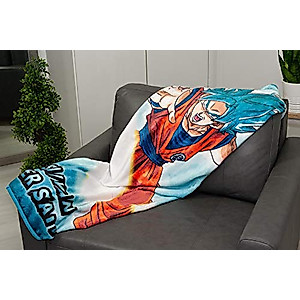 JUST FUNKY Dragon Ball Super Goku Super Saiyan Blue Fleece Throw Blanket | Features Goku's Super Saiyan God Super Saiyan Form | 60 x 45 Inches