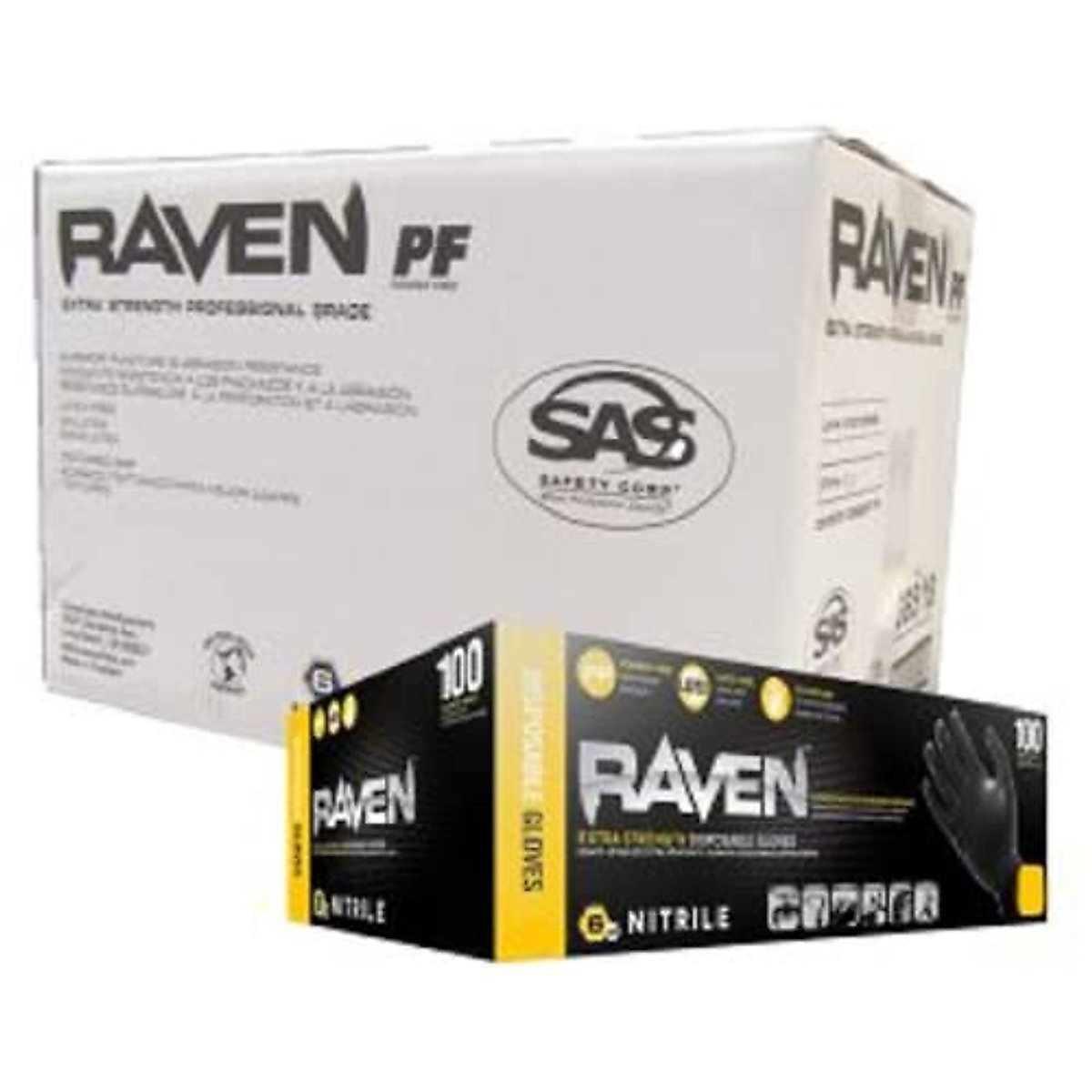 SAS Safety Raven - Black Nitrile Exam Powder Free Gloves - 1 Case, Medium (66517)