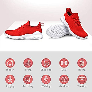 Slip On Sneakers for Women-Fashion Sneakers Walking Shoes Non Slip Lightweight Breathable Mesh Running Shoes Comfortable Red 8.5