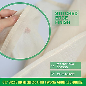 YJL Organic Cheese Cloths Grade 100, 6 PCS 20x20 Inch, Hemmed Unbleached Cheesecloth for Straining, Ultra Fine Reusable Cheesecloth for Cooking, Roasting, Cheese Making, Steaming