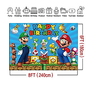 8x6ft Cartoon Coin Video Game Happy Birthday Theme Photography Backdrops Children Boys Birthday Party Decor Supplies Cake Table Decor Kids Shoot Photo Backgrounds Props